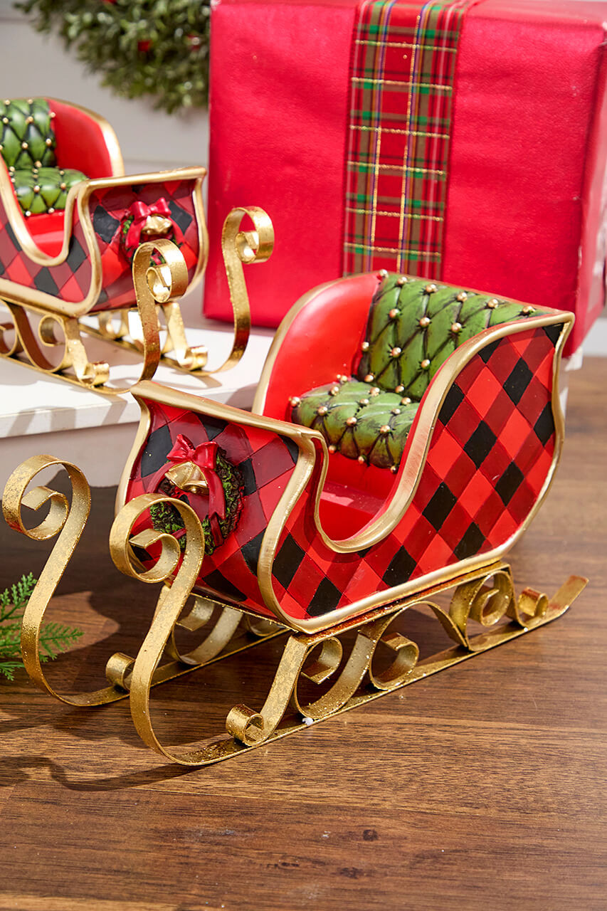 Resin & Metal Holiday Sleigh, Red - Set Of 2 - Decorator's Warehouse