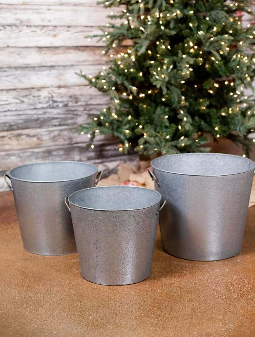 Galvanized Metal Rustic Buckets - Set of 3 - Decorator's Warehouse