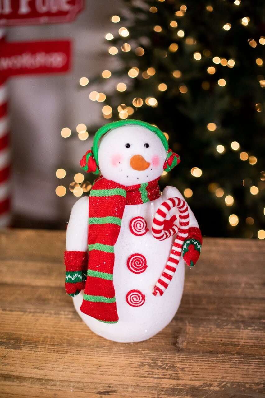 15” Snowman with Candy Cane - Decorator's Warehouse