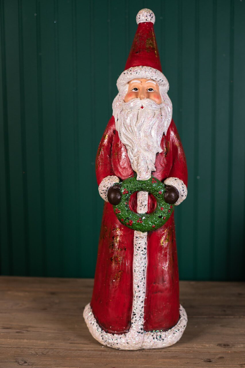 18” Red Santa With Wreath - Decorator's Warehouse