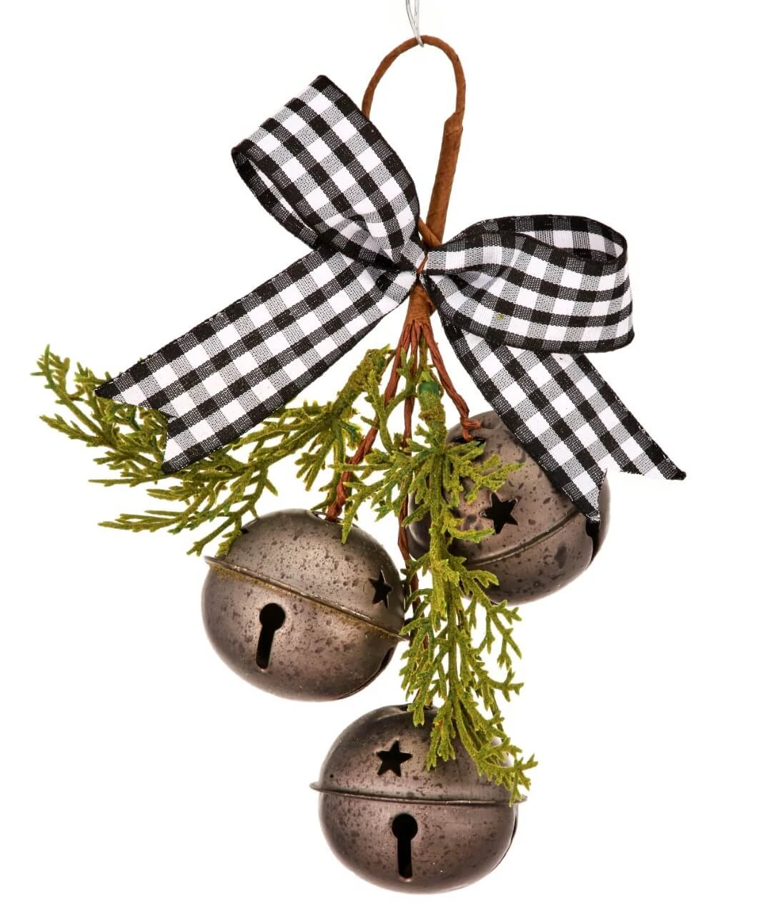 6” Galvanized Bells With Country Check Bow Christmas Ornaments ...