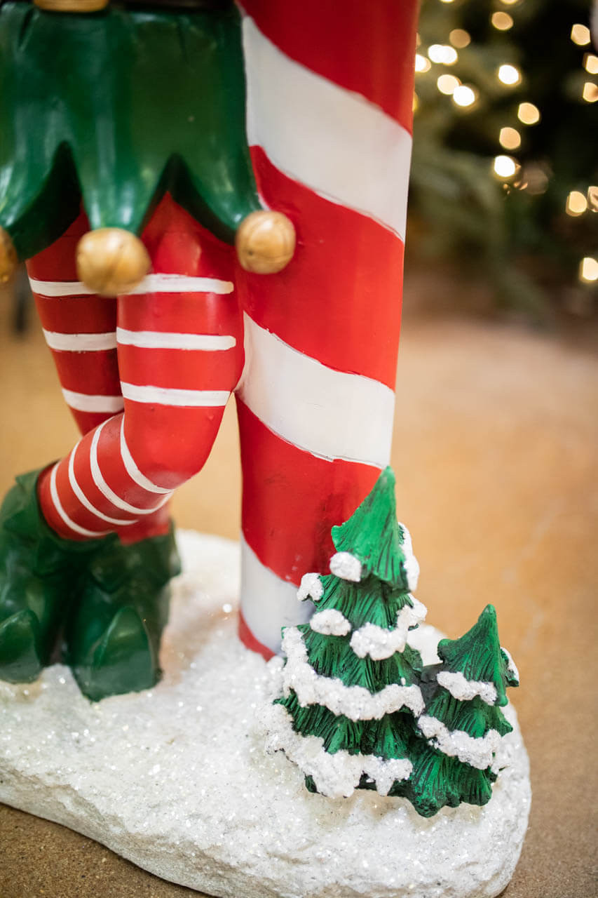 36" Resin Elf Leaning on Candy Cane