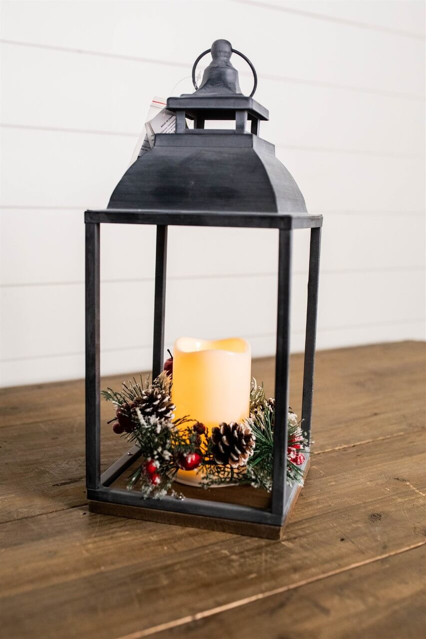 20.5” Battery Operated Lighted Holiday Lantern with Led Candle and ...