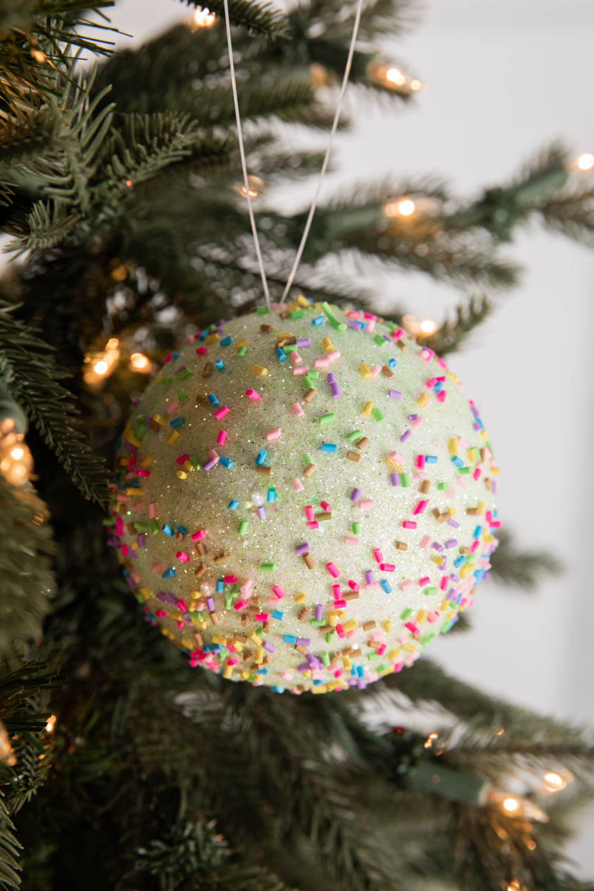 4” Green Sprinkles Ball Ornament - Decorator's Warehouse