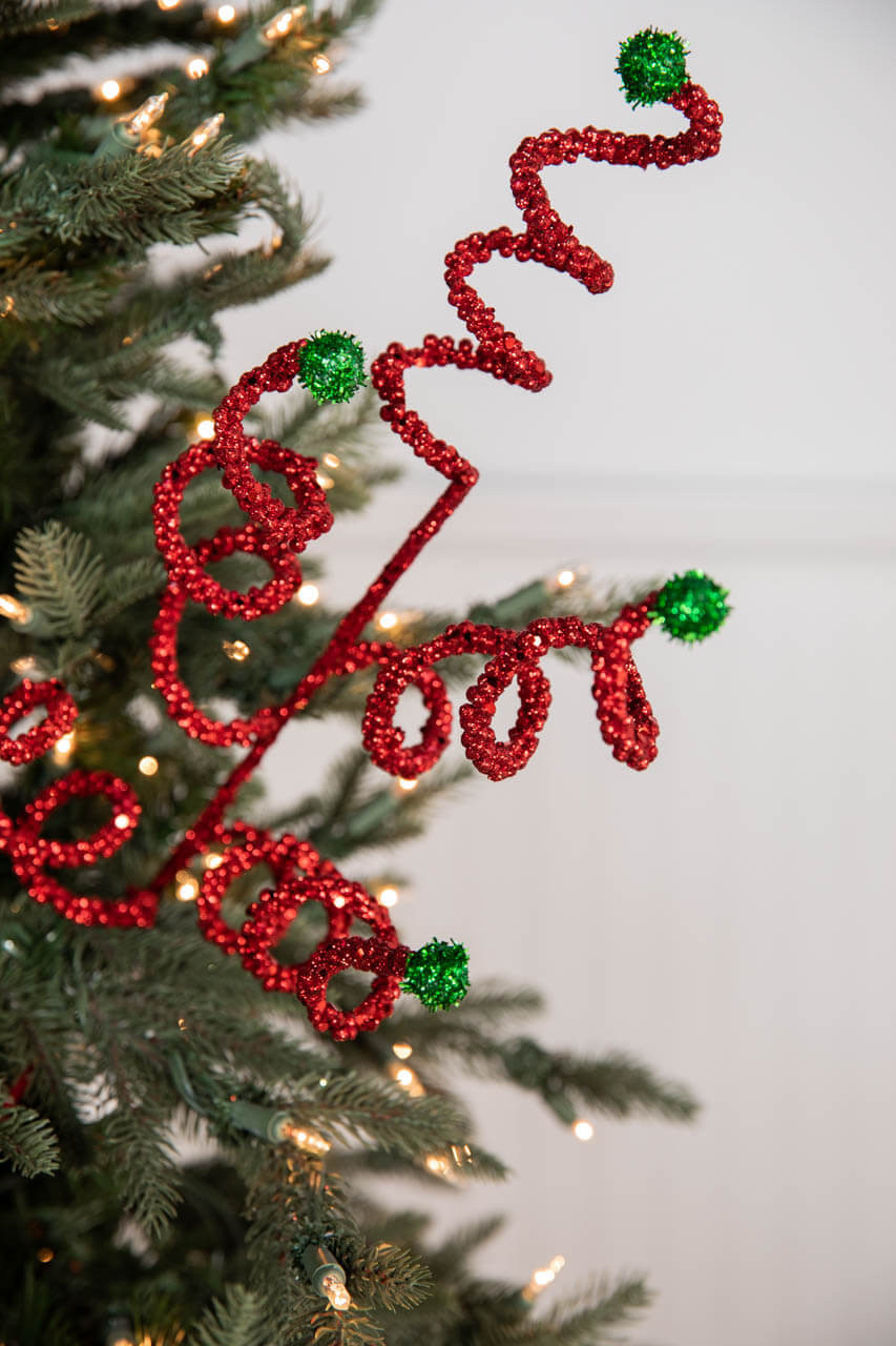 29” Red Glitter Boxwood Berry Stick Spray - Decorator's Warehouse
