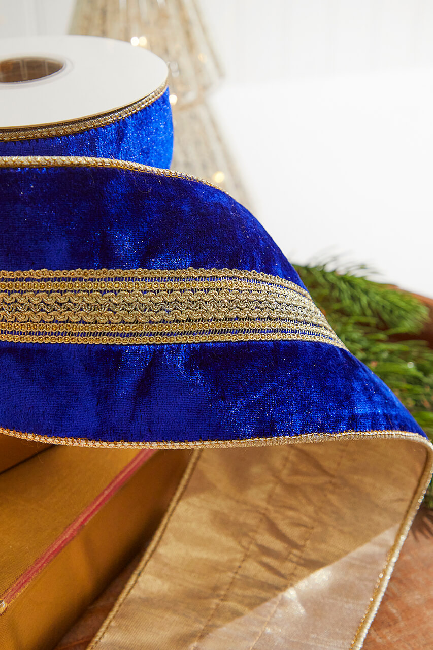4" x 5 Yard Gold Braid Trim Velvet Gold Back Wired Ribbon - Decorator's ...
