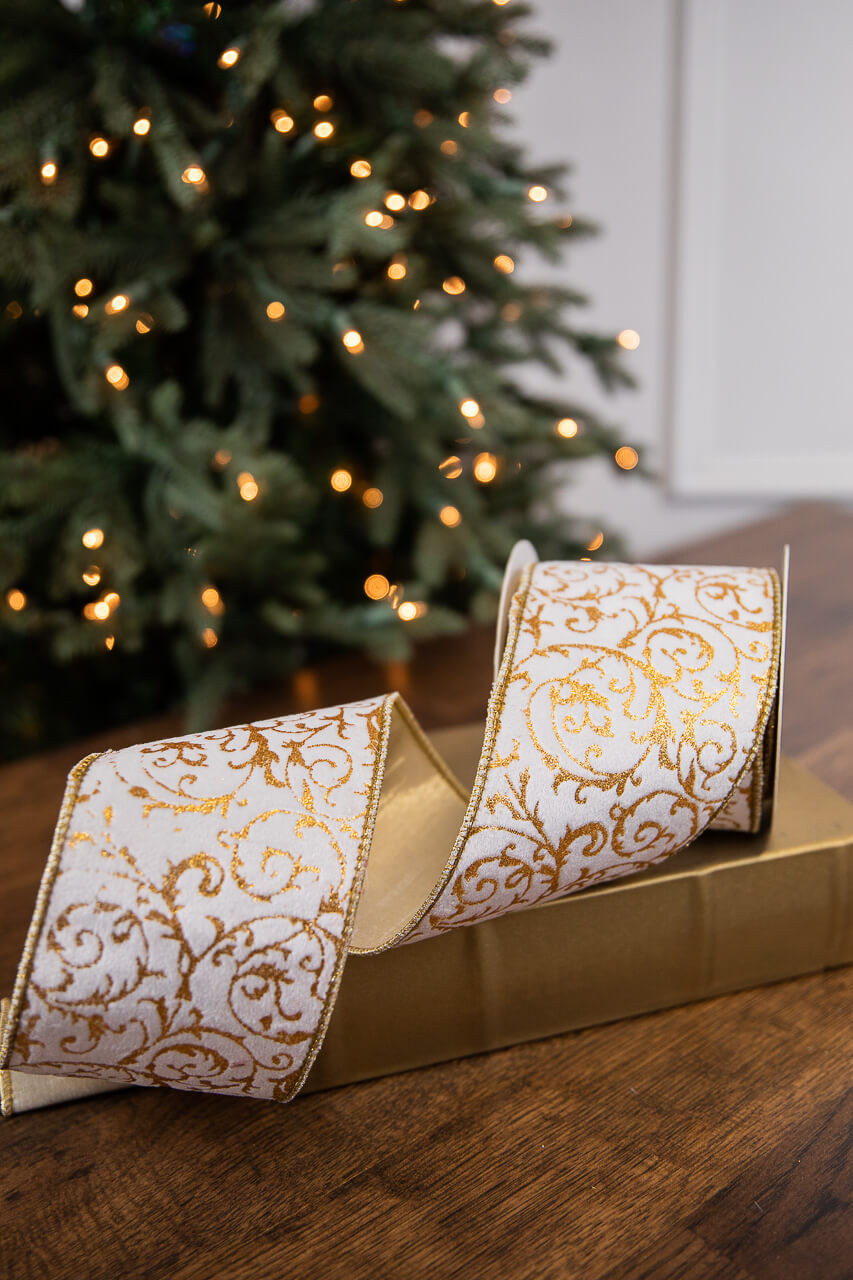 4" x 5 Yard Metallic Gold Trim Dupion Ribbon - Decorator's Warehouse