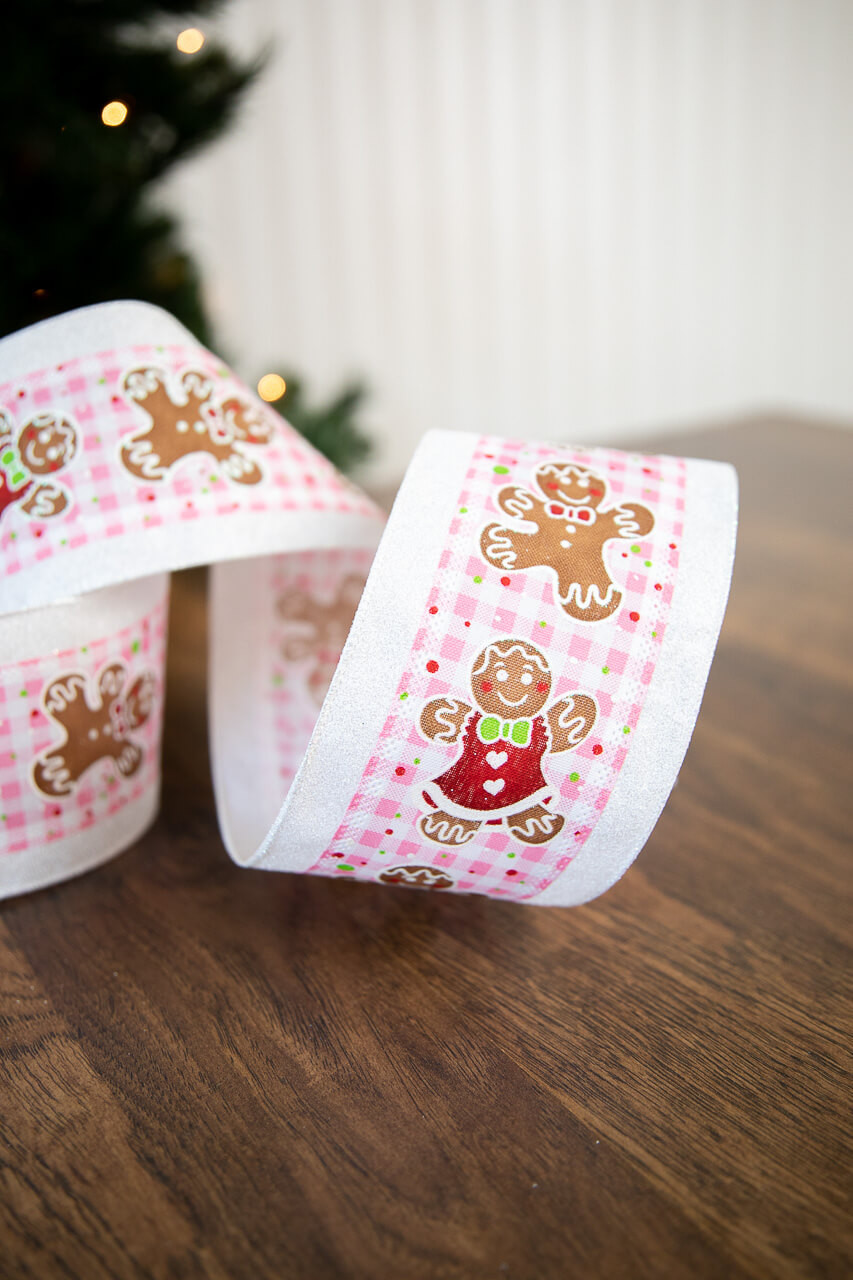 2.5" x 10 Yard Gingerbread Man Wired Ribbon - Decorator's Warehouse