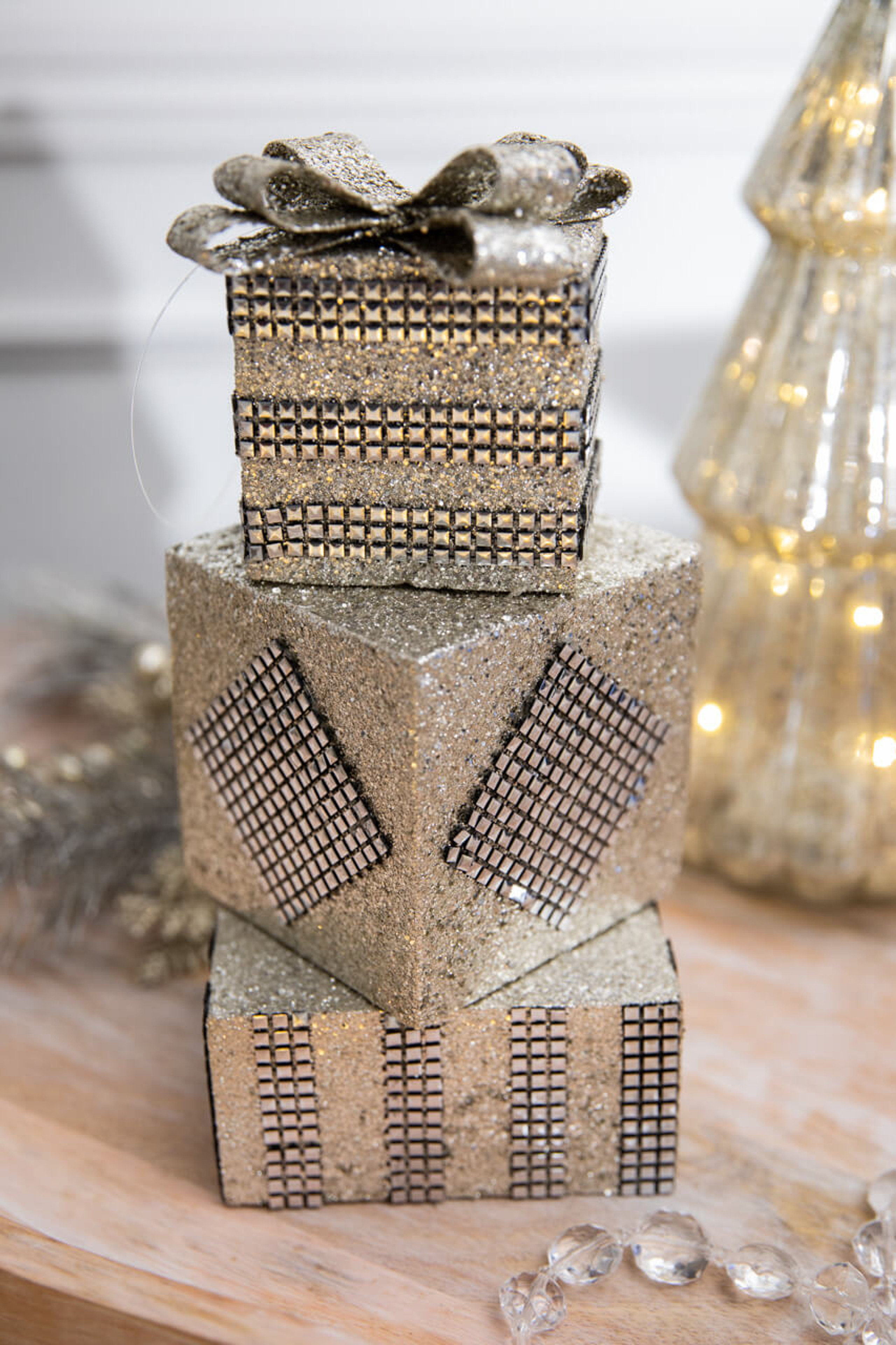 10” Metallic Platinum Gatsby Package Stack Ornament - Decorator's Warehouse 10” Metallic Platinum Gatsby Package Stack Ornament - Decorator's Warehouse