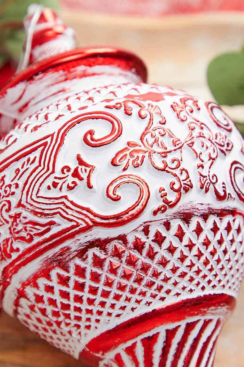 10" White Red Matte Metallic Finial Ornament - Decorator's Warehouse