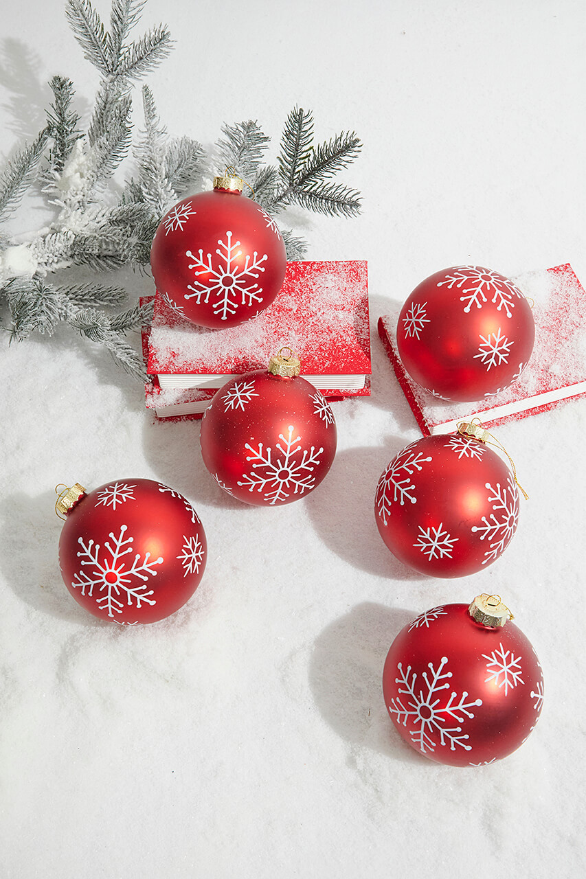 5" Red Christmas Ball Ornaments - Set of 6 - Decorator's Warehouse