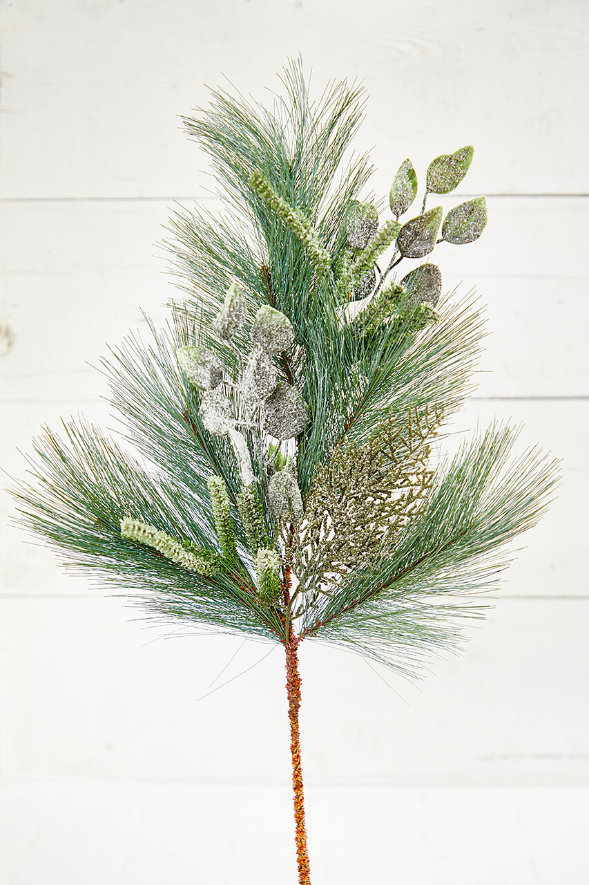 24” Snow Cedar Spray - Cardinal Christmas Sprays - Rustic Christmas Sprays