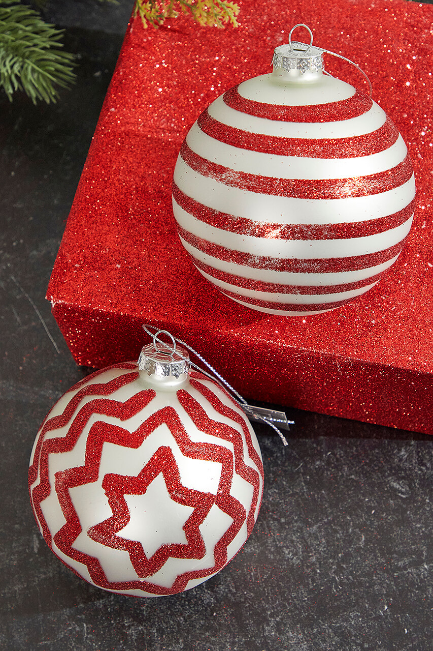 4" Glass Fantasy Striped Ball Ornament - Decorator's Warehouse