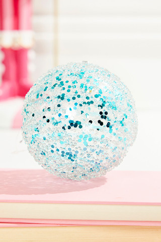 4" Aqua Sequin Iced Ball Ornament - Decorator's Warehouse