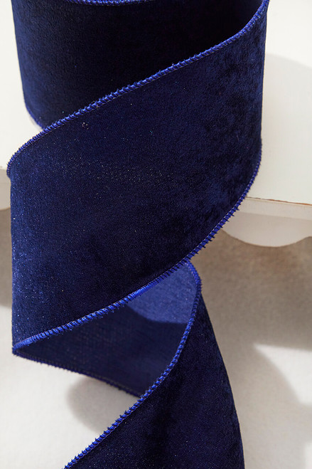 4" x 10 Yard Navy Wired Velvet Ribbon - Decorator's Warehouse