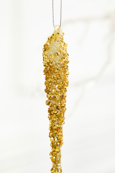 10" Gold Icicle Glass Ornament - Decorator's Warehouse