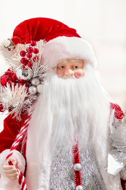 20" Santa Figure Holding Silver Tree - Decorator's Warehouse