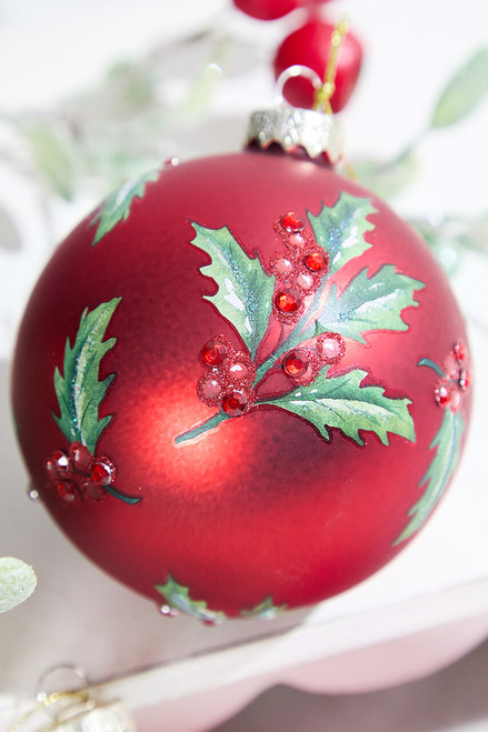 Holly Glass Ornament - Decorator's Warehouse