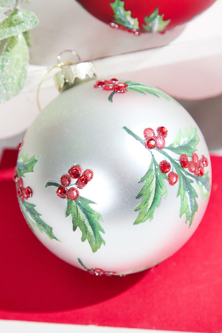 Holly Glass Ornament - Decorator's Warehouse