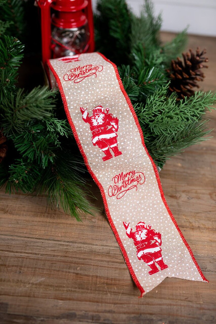 4” x 10YD Santa Merry Christmas Jute Holiday Ribbon - Farmhouse ...