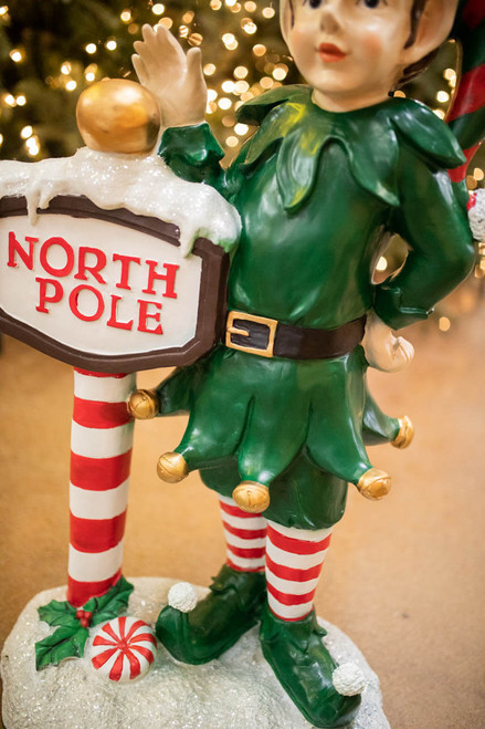 36" Resin Elf with North Pole Sign