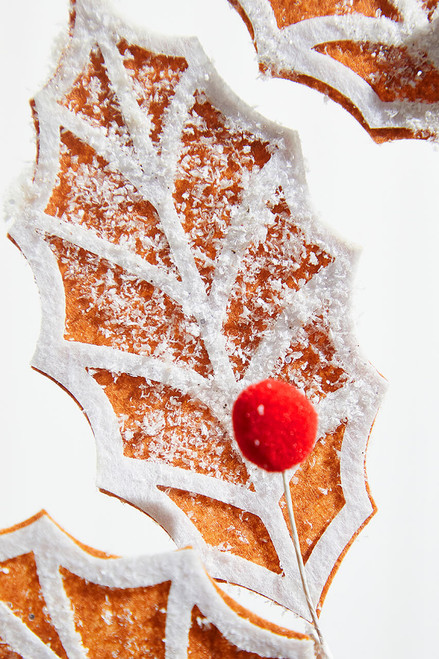 24” Gingerbread Leaf Stem with Red Berries - Decorator's Warehouse