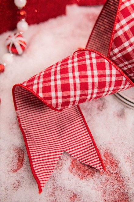 Red & White Double Sided Wired Ribbon