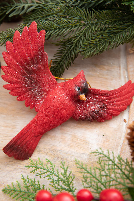 6” Resin Frost Flying Cardinal Ornament - Decorator's Warehouse