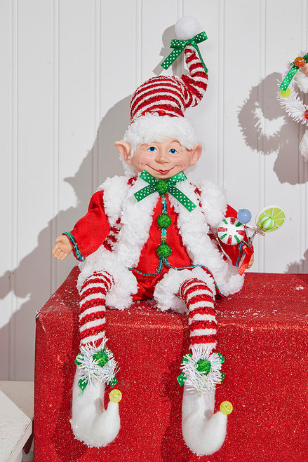 17" Fabric Bendable Candy Elf Ornament - Decorator's Warehouse