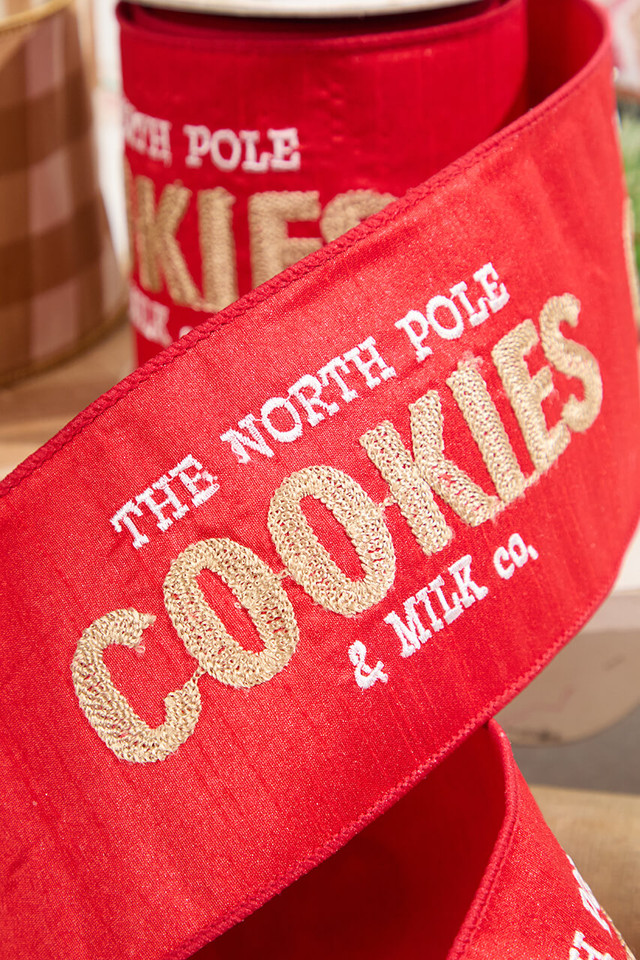 4" x 5 Yard North Pole Cookies & Milk Co. Embroidered Red - Decorator's ...