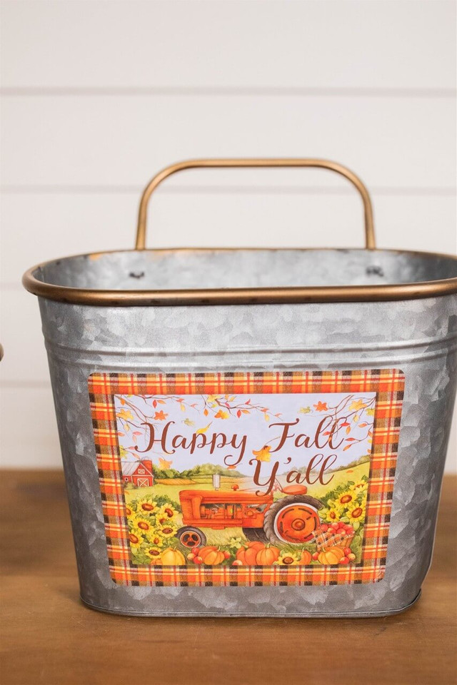 12" Galvanized Metal Harvest Scene Wall Hanging Buckets - Set of 3 ...