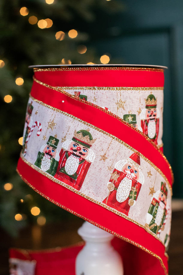 4" x 5 Yard Diagonal Cut Nutcracker Plaid Dupioni Ribbon - Decorator's ...