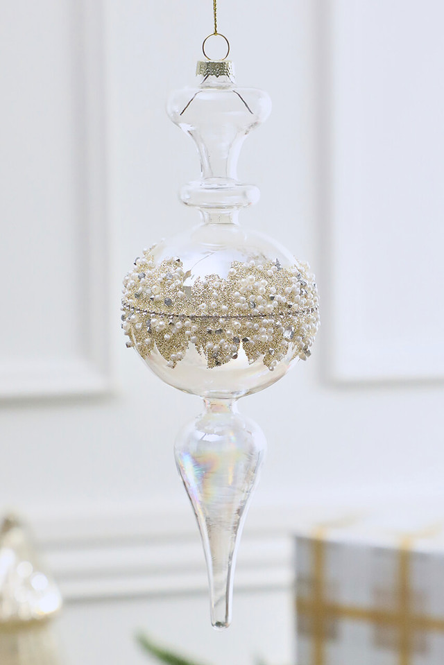 4 Silver Beaded Mercury Glass Ornament