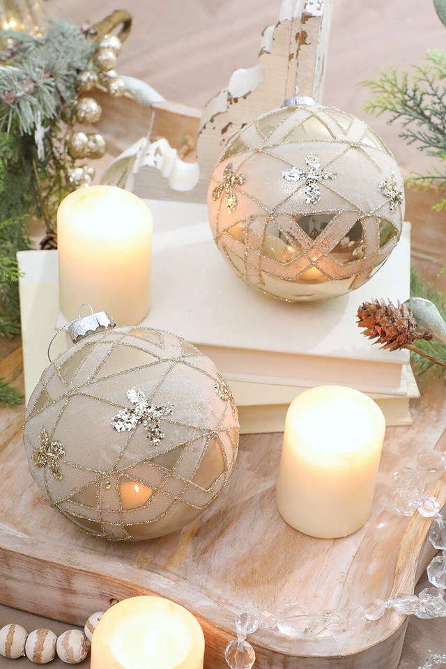 4” Glass Glitter Pearl Ball Ornament - Decorator's Warehouse