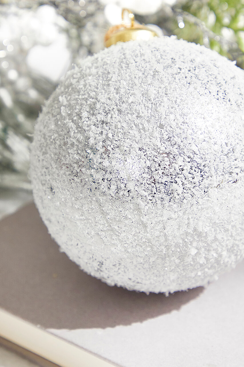 4" Silver Snow Stripe Ball Ornament - Decorator's Warehouse