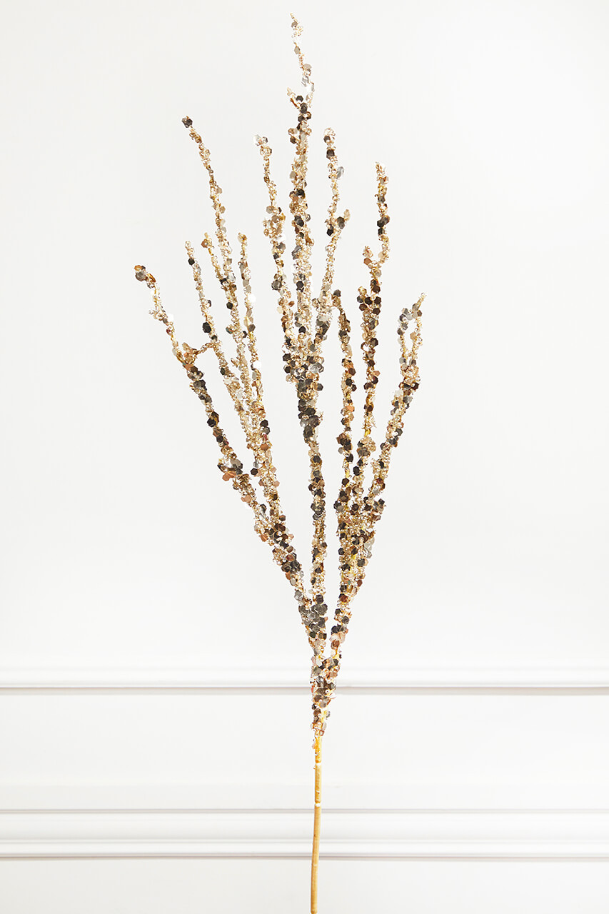 40" Champagne Laser Glitter Twig Spray - Decorator's Warehouse