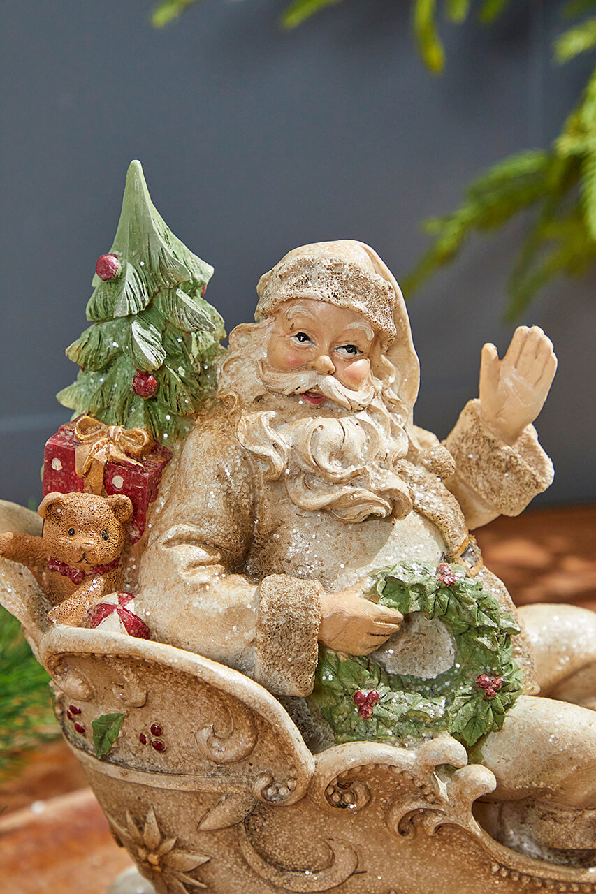 12" Resin Santa in Sleigh - Decorator's Warehouse
