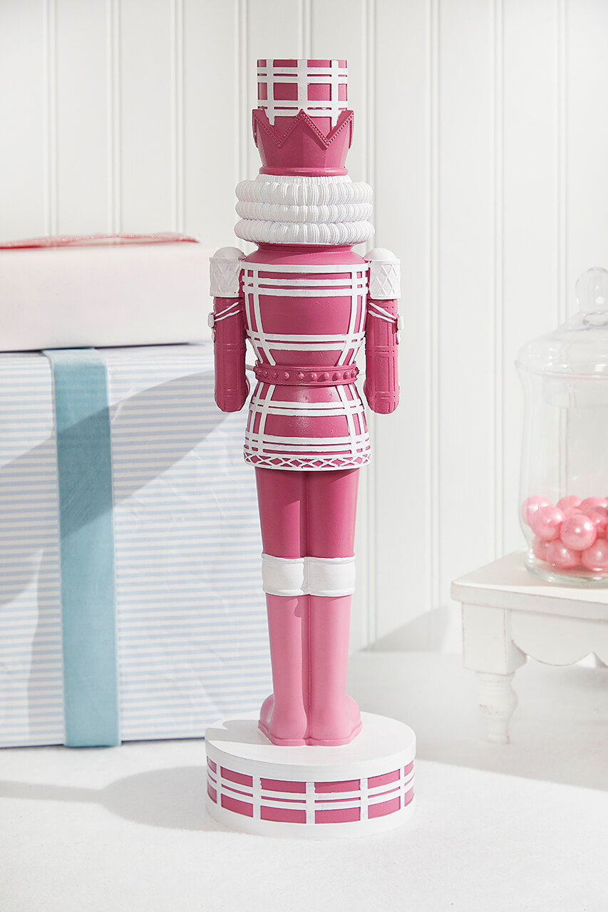 20"H Nutcracker with Tray - Pink & White - Decorator's Warehouse