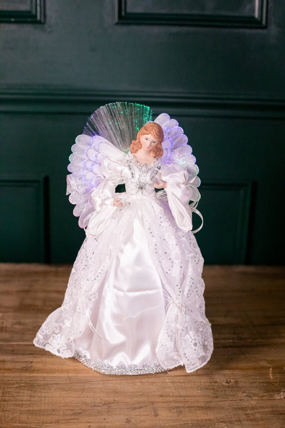 16" Ivory Angel Tree Topper with Fiber Optic Lights - Decorator's Warehouse