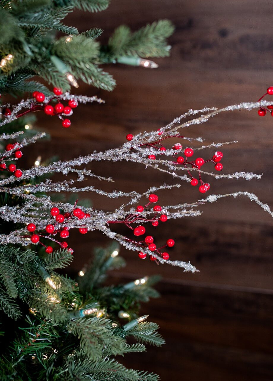 40” Iced Twig Christmas Sprays - Cardinal Christmas Sprays
