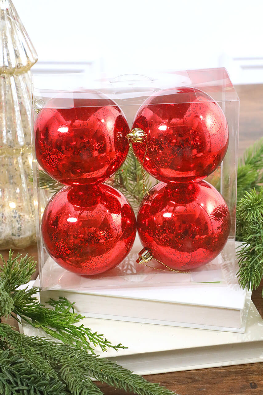 3.5” Red Mercury Ball Ornaments - Set of 4 - Decorator's Warehouse