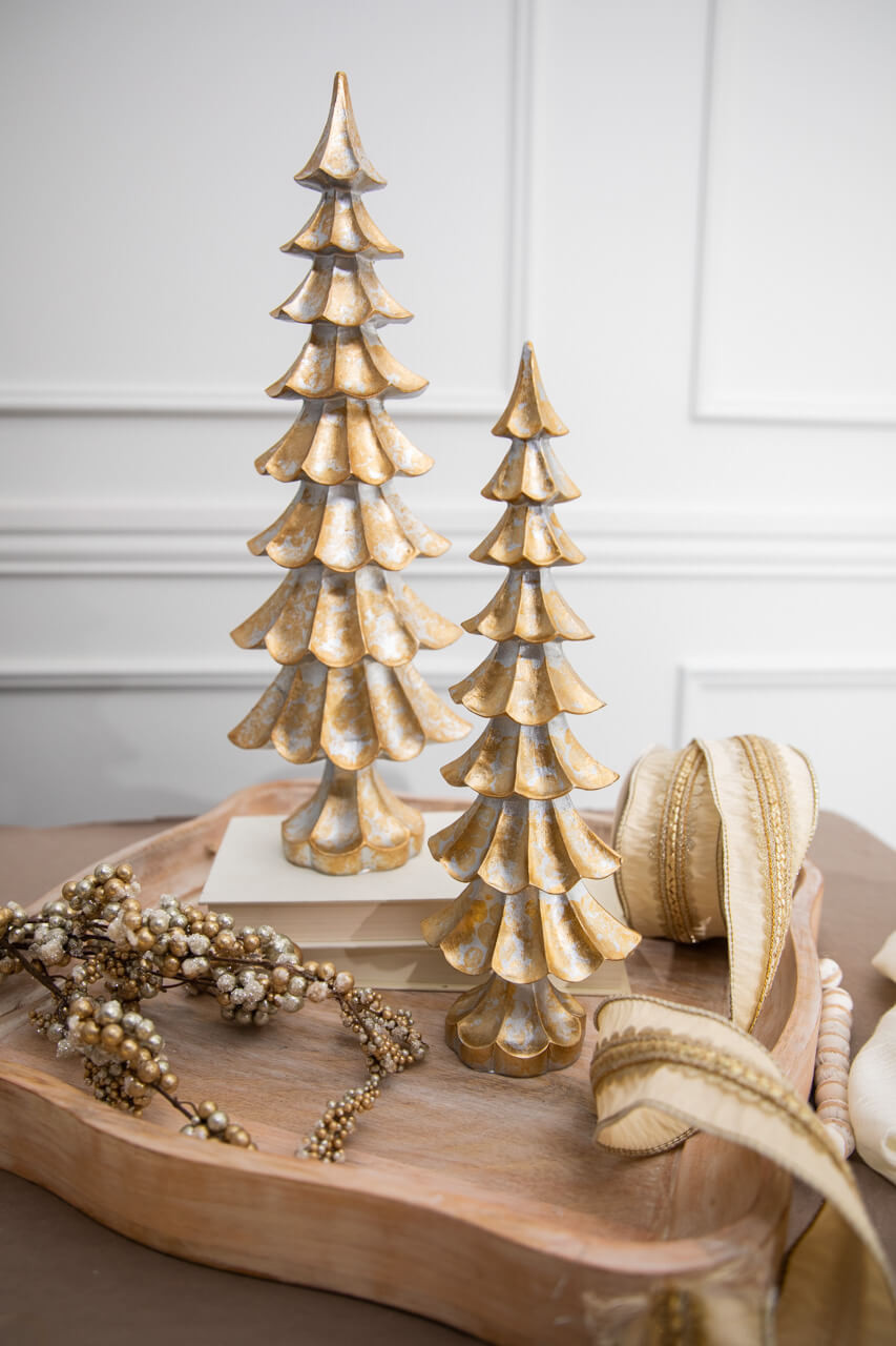 Silver With Brush Gold Resin Tabletop Tree - Set of 2 - Decorator's ...