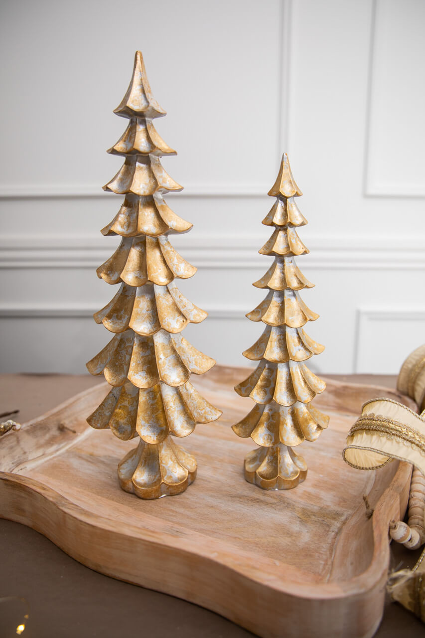 Silver With Brush Gold Resin Tabletop Tree - Set of 2 - Decorator's ...