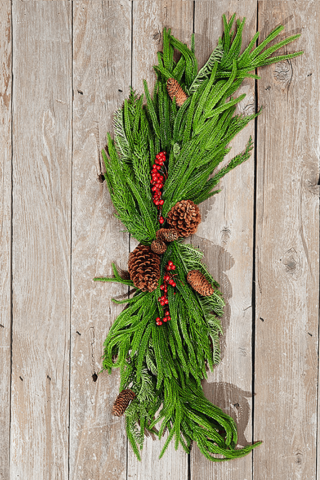 36” Real Touch Mixed Evergreen Berry Swag - Decorator's Warehouse