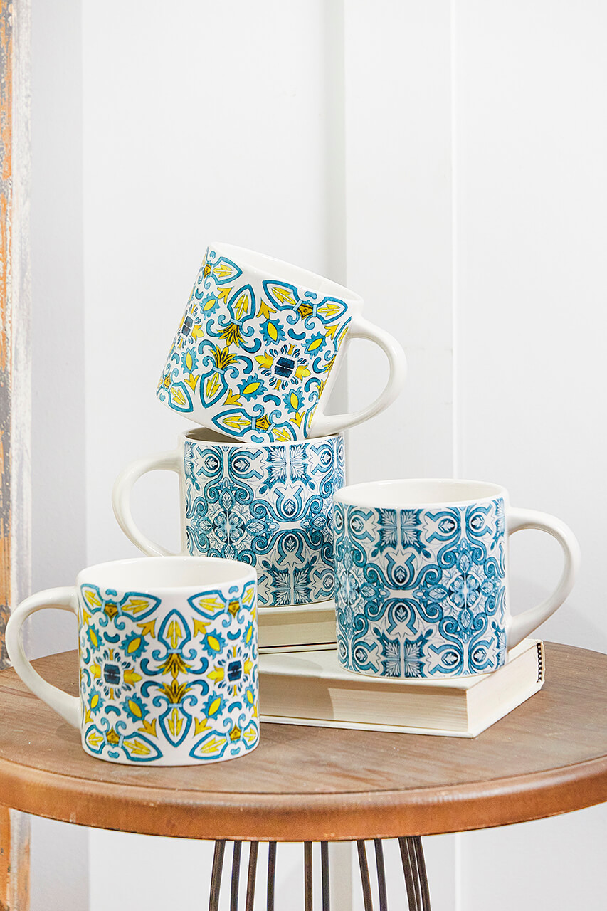 Patterned Dolomite Mug - Set of 4 - Decorator's Warehouse