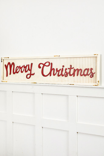 44" x 10" Merry Christmas Corrugated Metal Sign - Decorator's Warehouse
