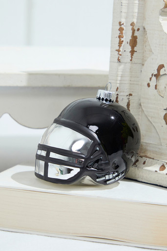 3.5" Black Glass Football Helmet Ornament - Decorator's Warehouse