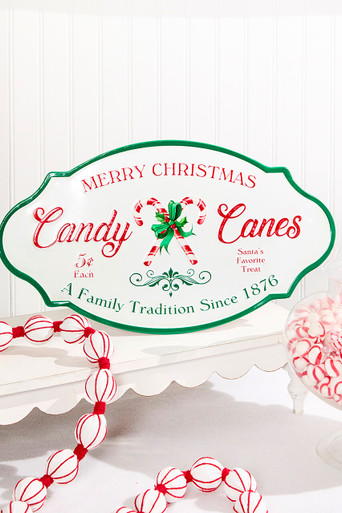 18" x 10" Metal Candy Cane Sign - Decorator's Warehouse
