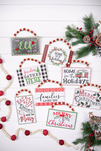 7.8” Wood Holiday Hanging Sign - Decorator's Warehouse