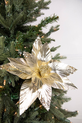 22” x 12.5" Gold Poinsettia Stem - Decorator's Warehouse